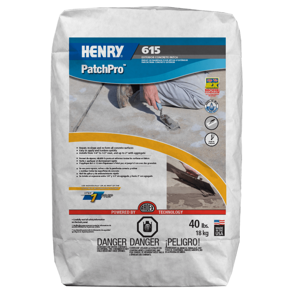 HENRY 615 PatchPro is a concrete patch product to repair old concrete.